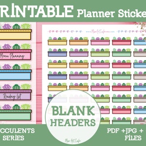 Succulents Blank Header Printable Planner Sticker Instant Download ...
