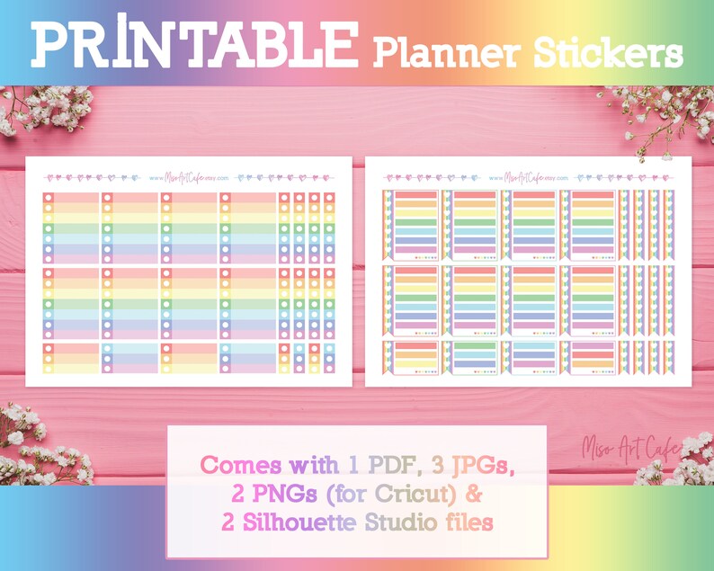 Rainbow 2-in-1 Checklist Printable Planner Stickers Daily | Etsy