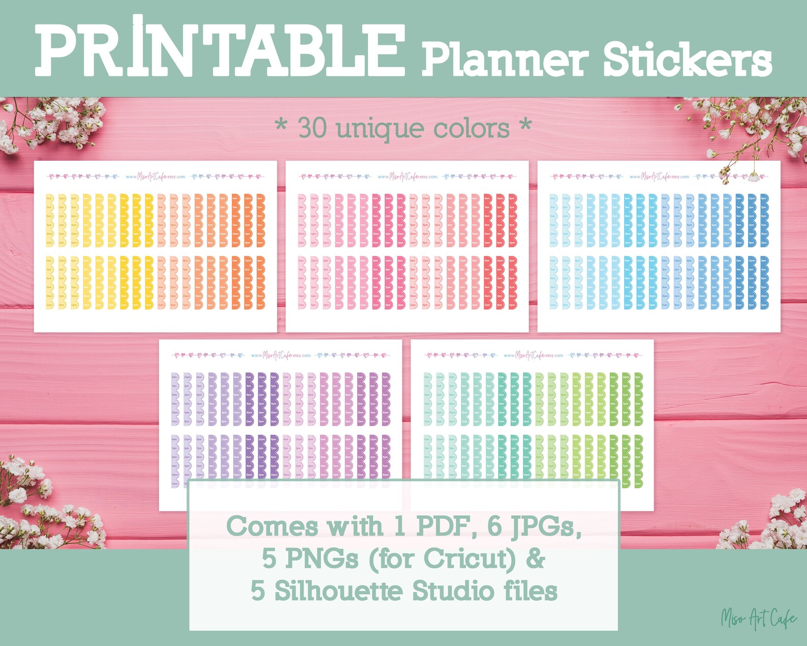 Hourly Strip AM/PM Format Printable Planner Stickers Daily | Etsy