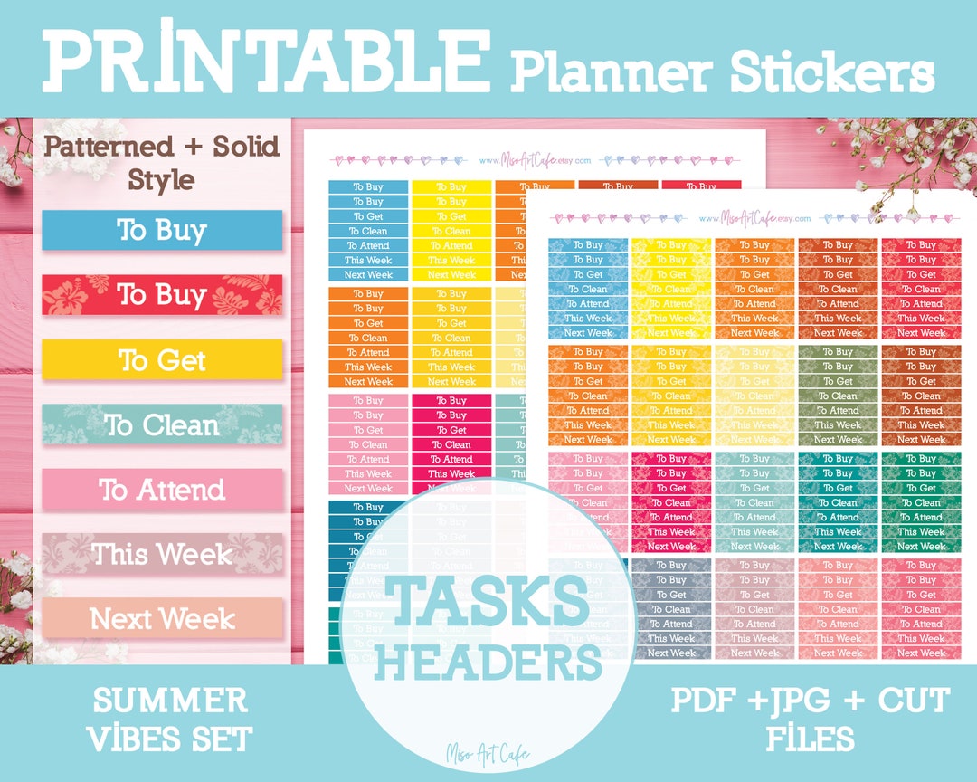 Summer Tasks Headers Printable Functional Planner Stickers Instant ...
