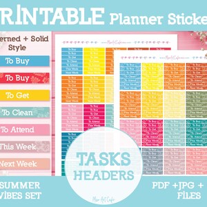 Summer Tasks Headers Printable Functional Planner Stickers Instant ...