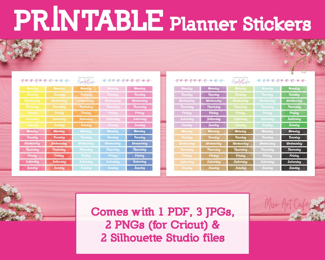 Days of the Week Printable Planner Stickers Instant Download | Etsy