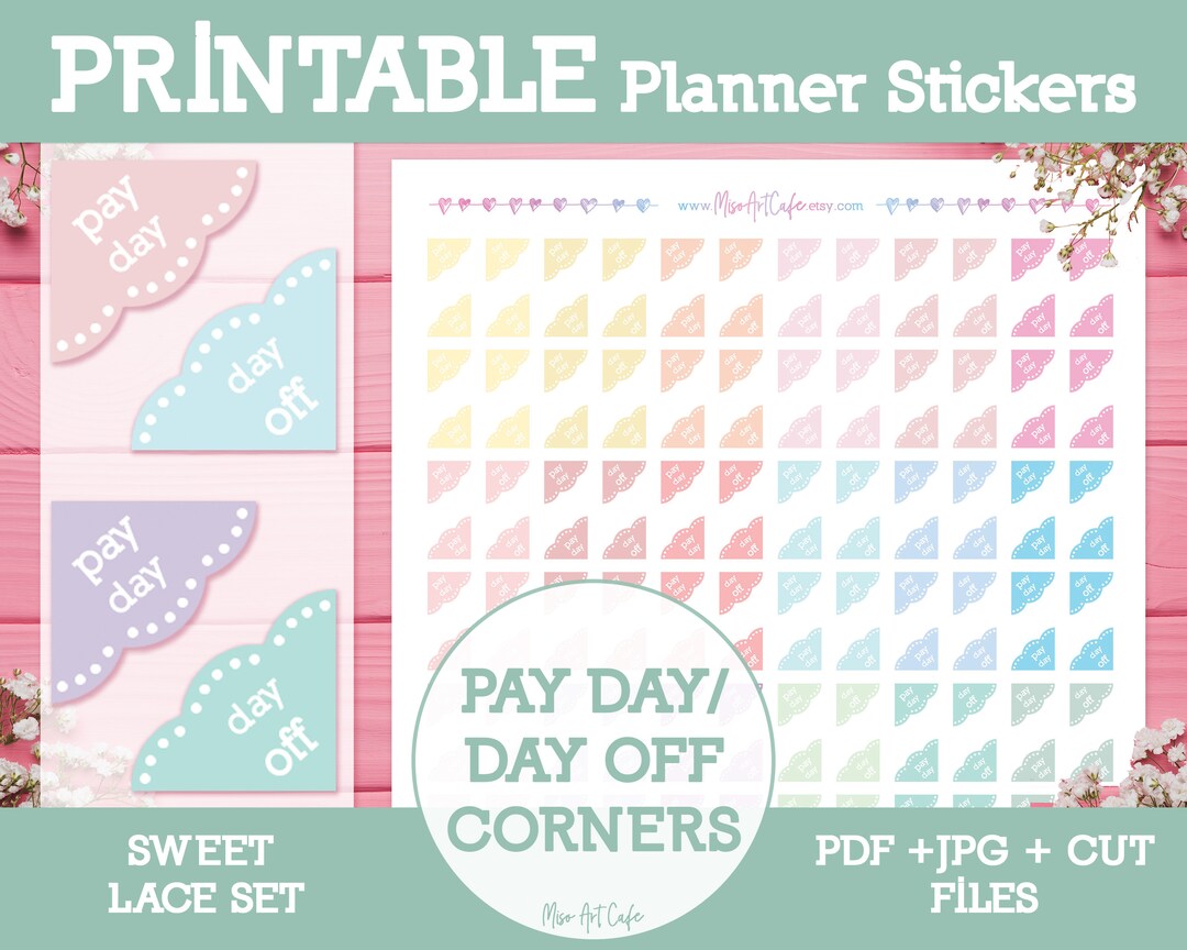 Pay Day / Day off Corner Printable Functional Planner Stickers Instant ...