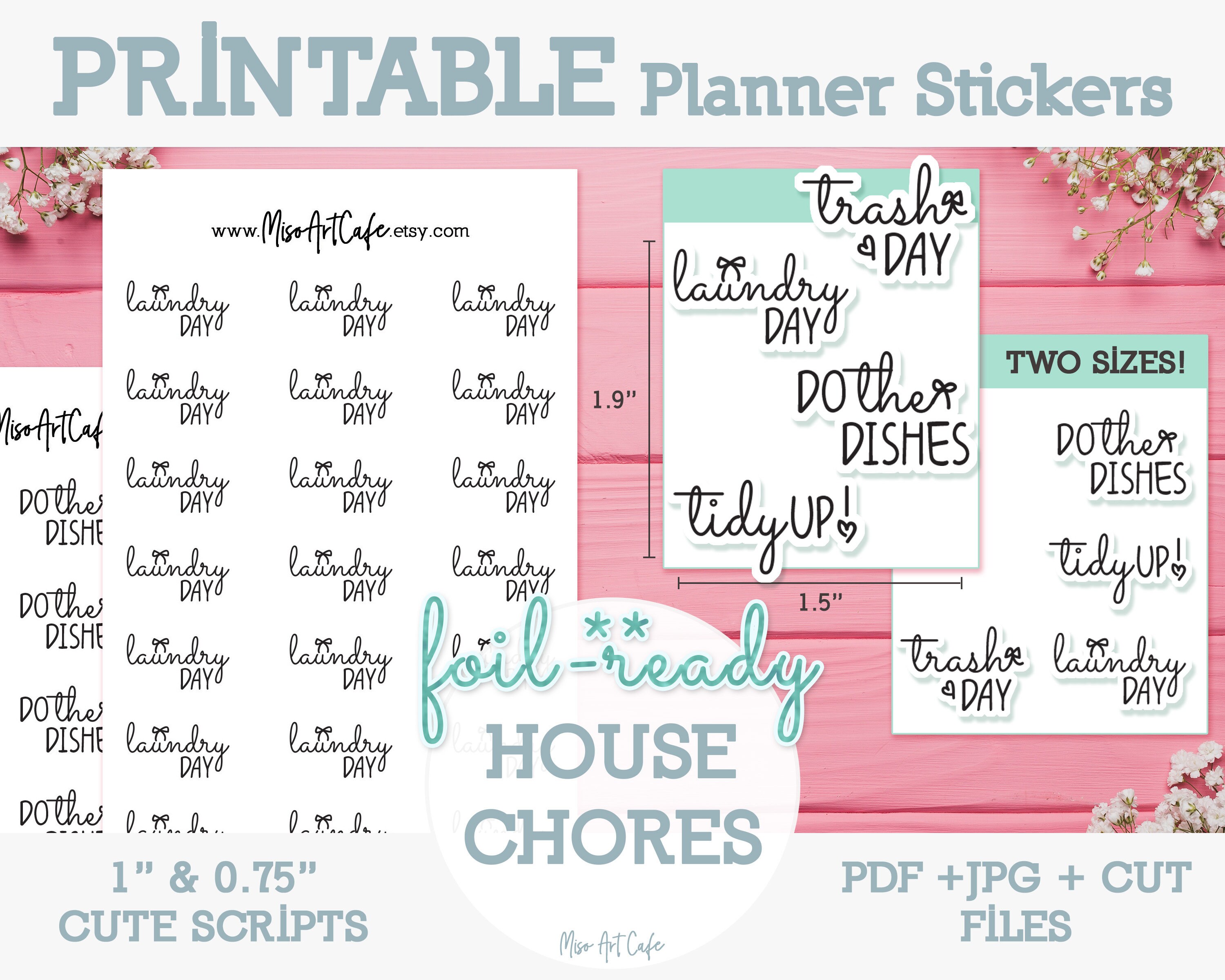 House Chores Script Printable Planner Stickers Instant | Etsy