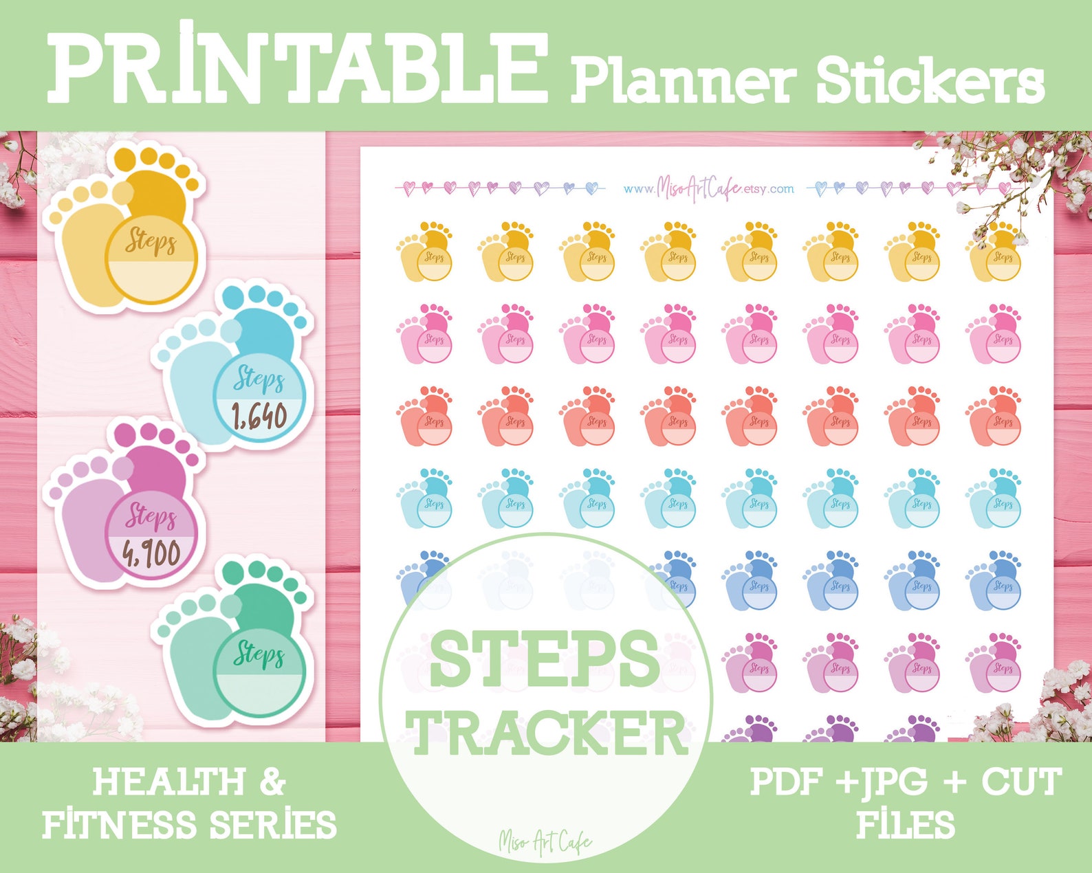 Steps Tracker Printable Planner Stickers Instant Download | Etsy