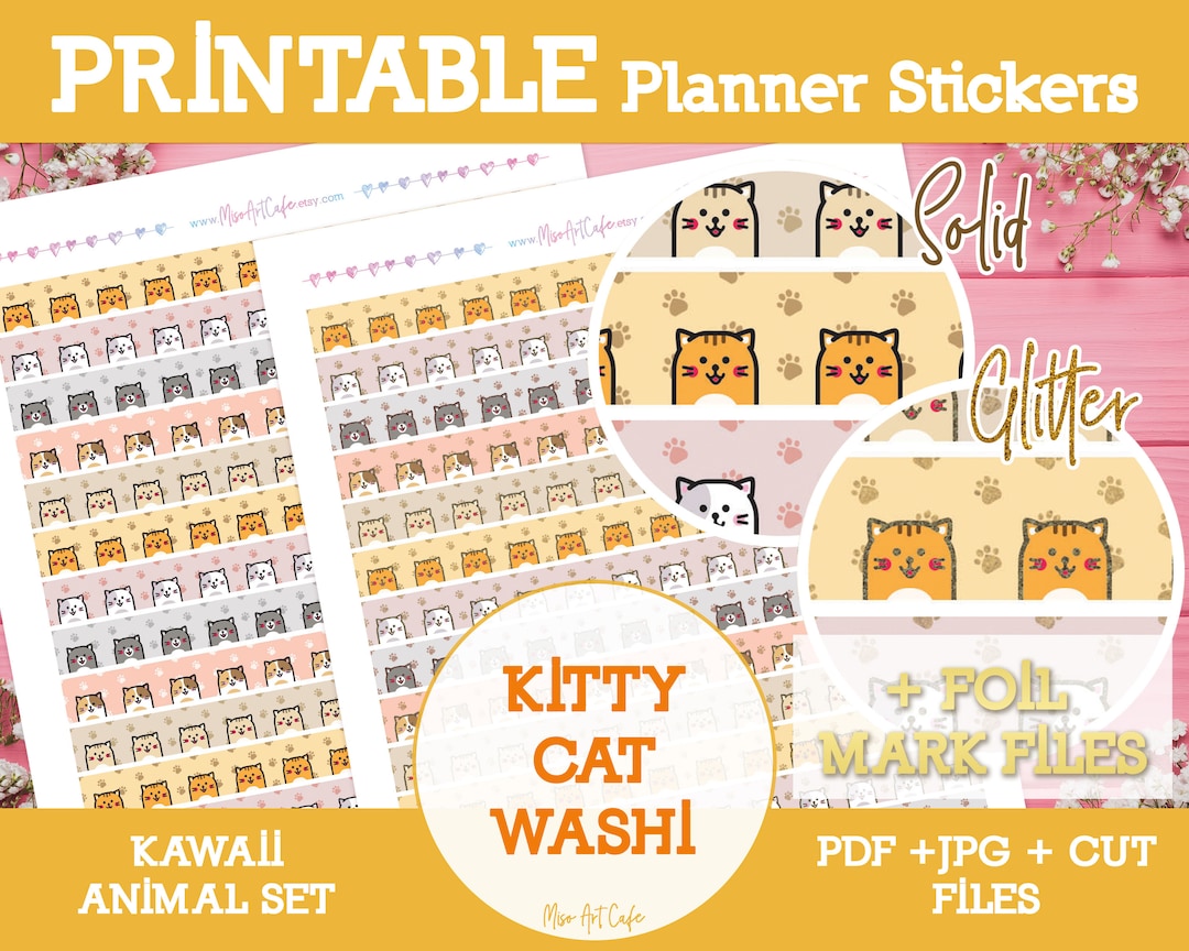 Kitty Cat Printable Planner Stickers Washi Tape for Weekly Planner ...
