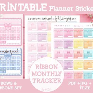 Bow Monthly Tracker Functional Printable Planner Stickers Instant ...