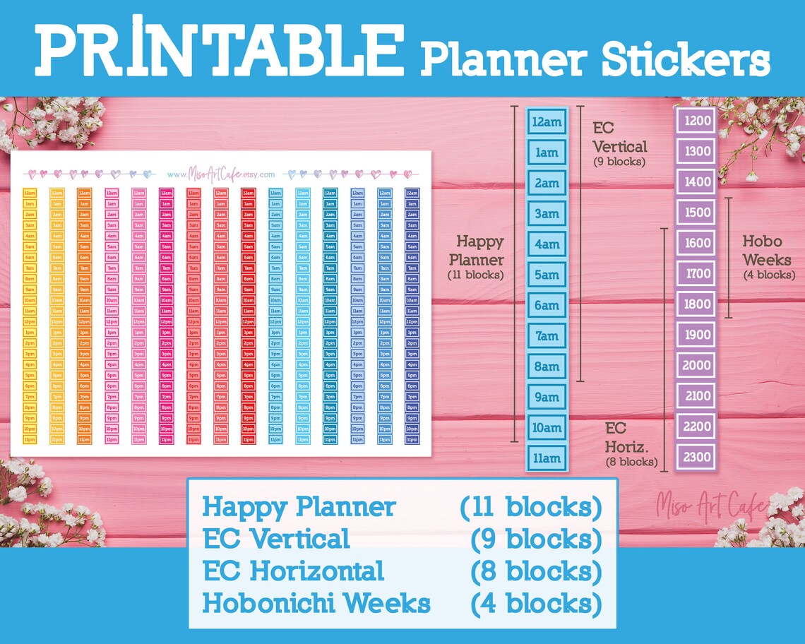 24-hour & AM / PM Format Hourly Strips Block Printable Planner - Etsy