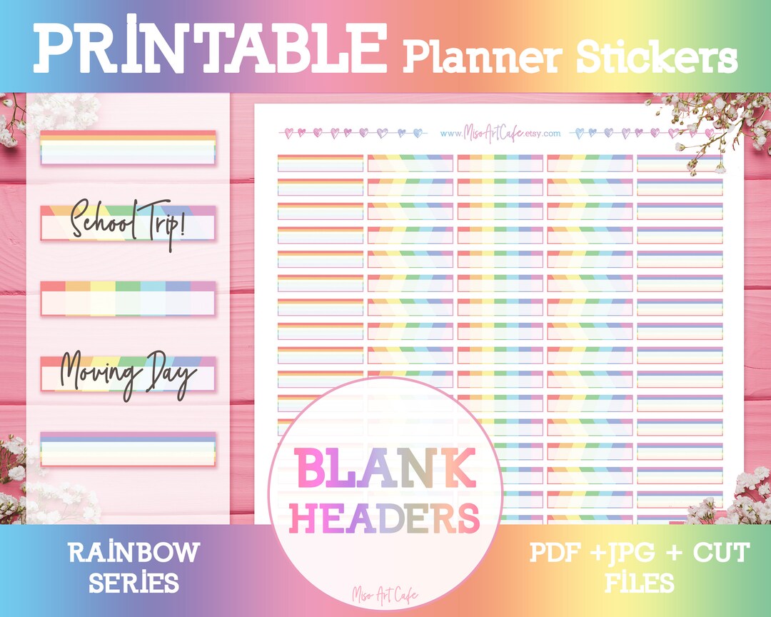 Rainbow Blank Headers Printable Planner Stickers Instant Download Daily ...