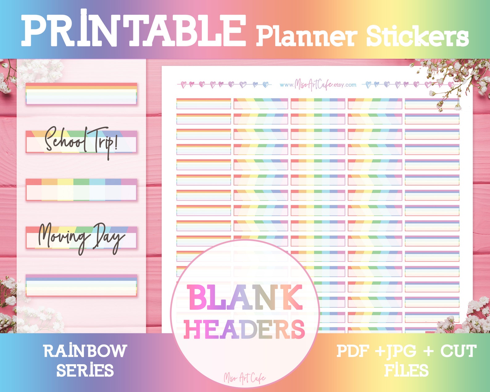 Rainbow Blank Headers Printable Planner Stickers Instant | Etsy