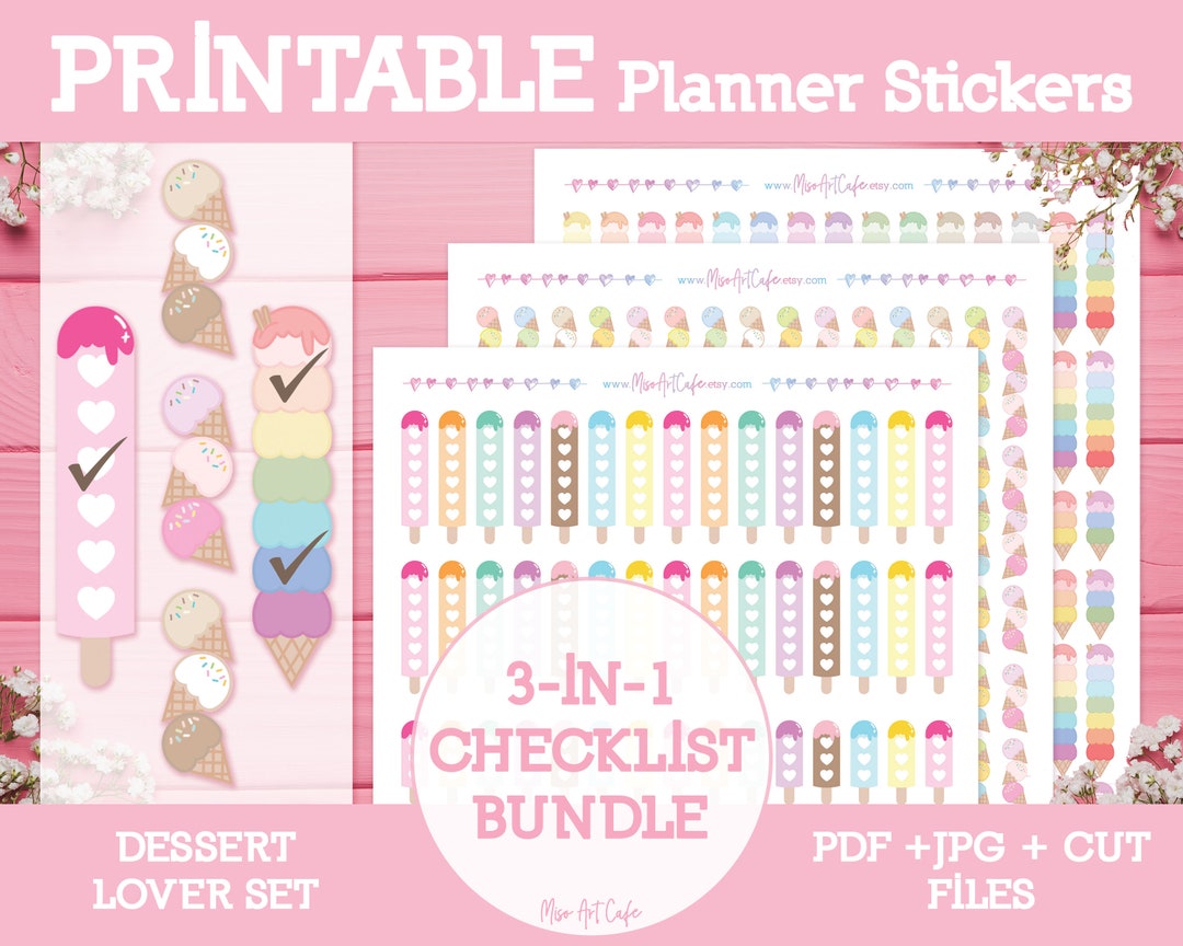 3-in-1 Dessert Checklist Printable Planner Stickers Daily Planner ...