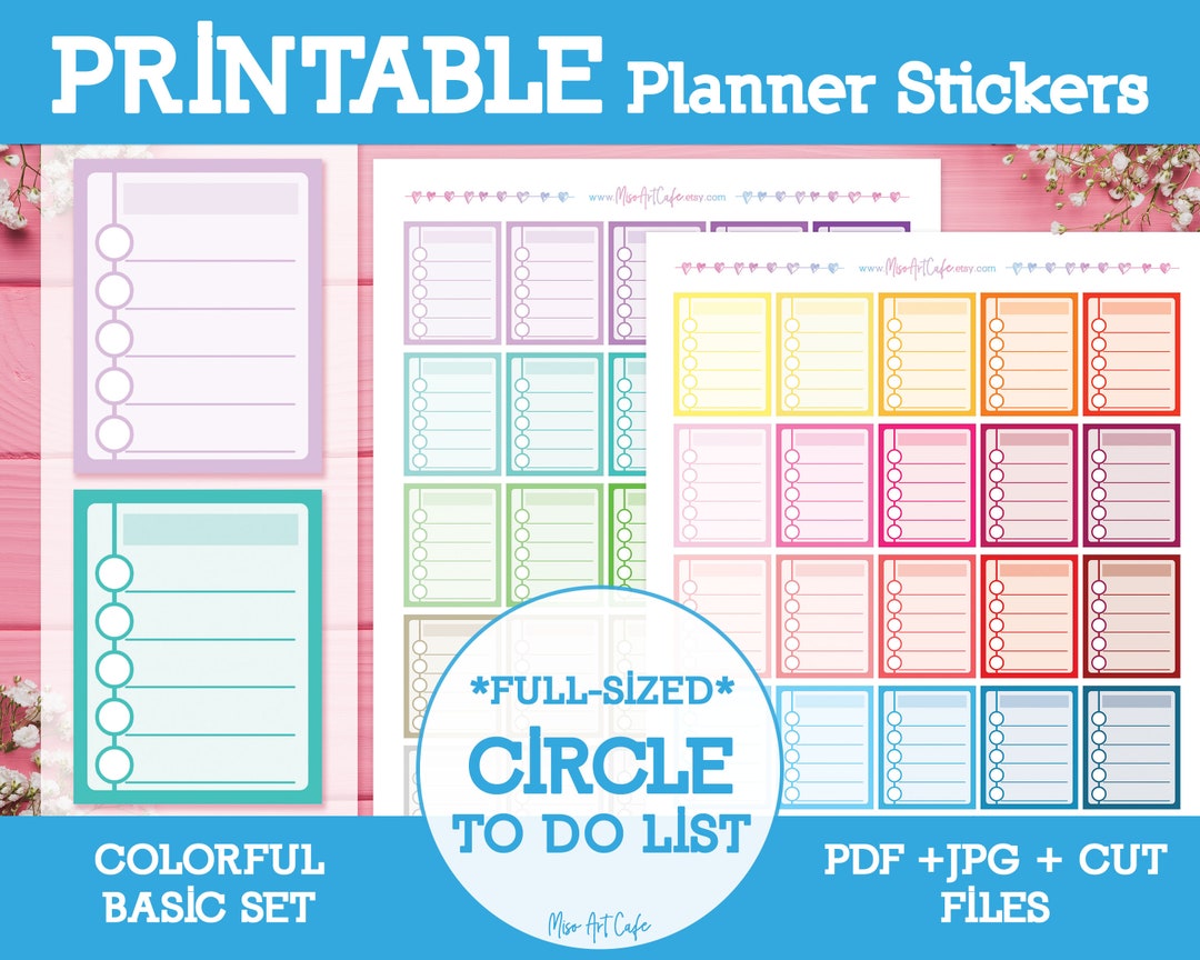 Circle to Do List Printable Checklist Planner Stickers Instant Download ...
