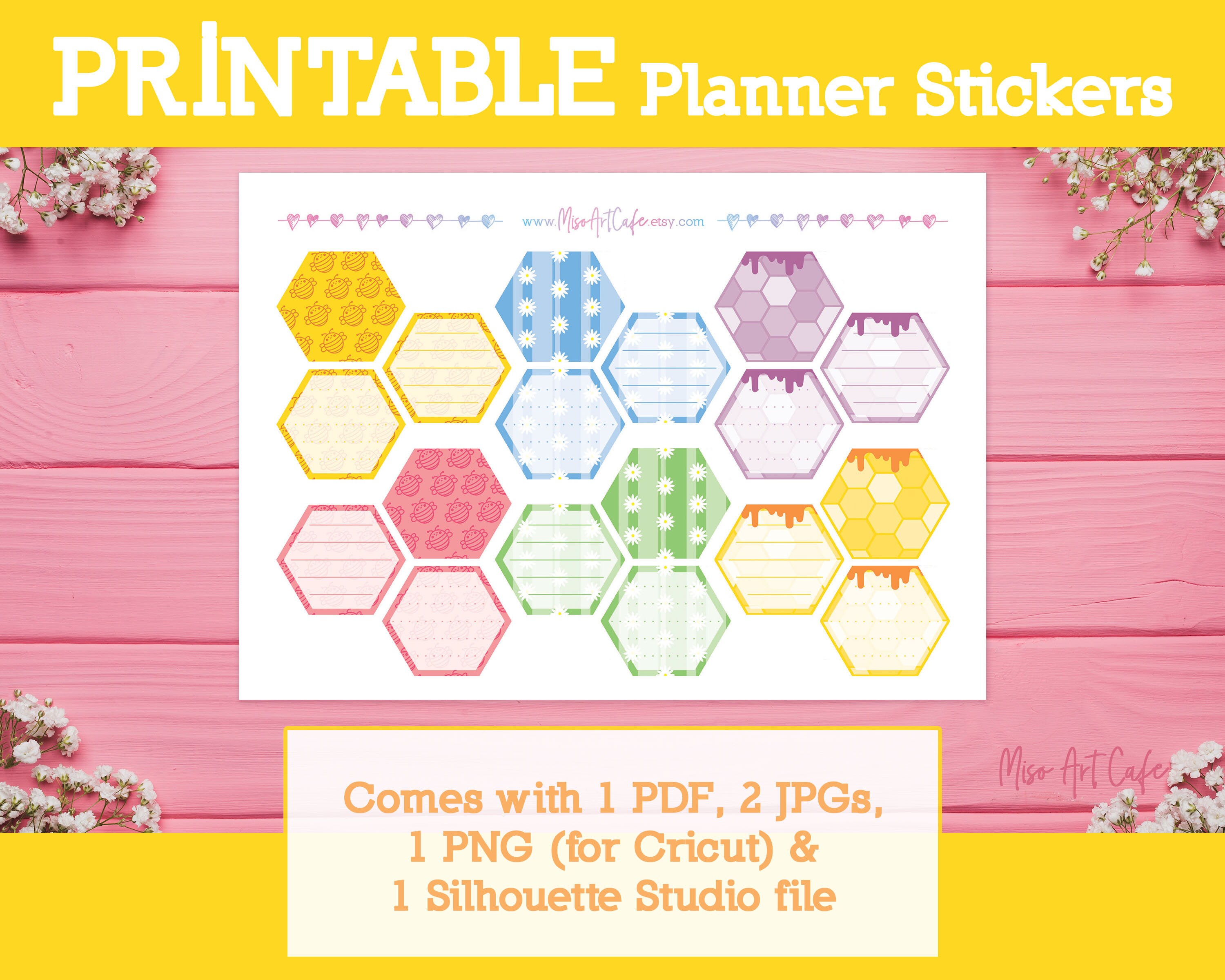 Lined & Dotted Honeycomb Printable Planner Stickers Instant - Etsy