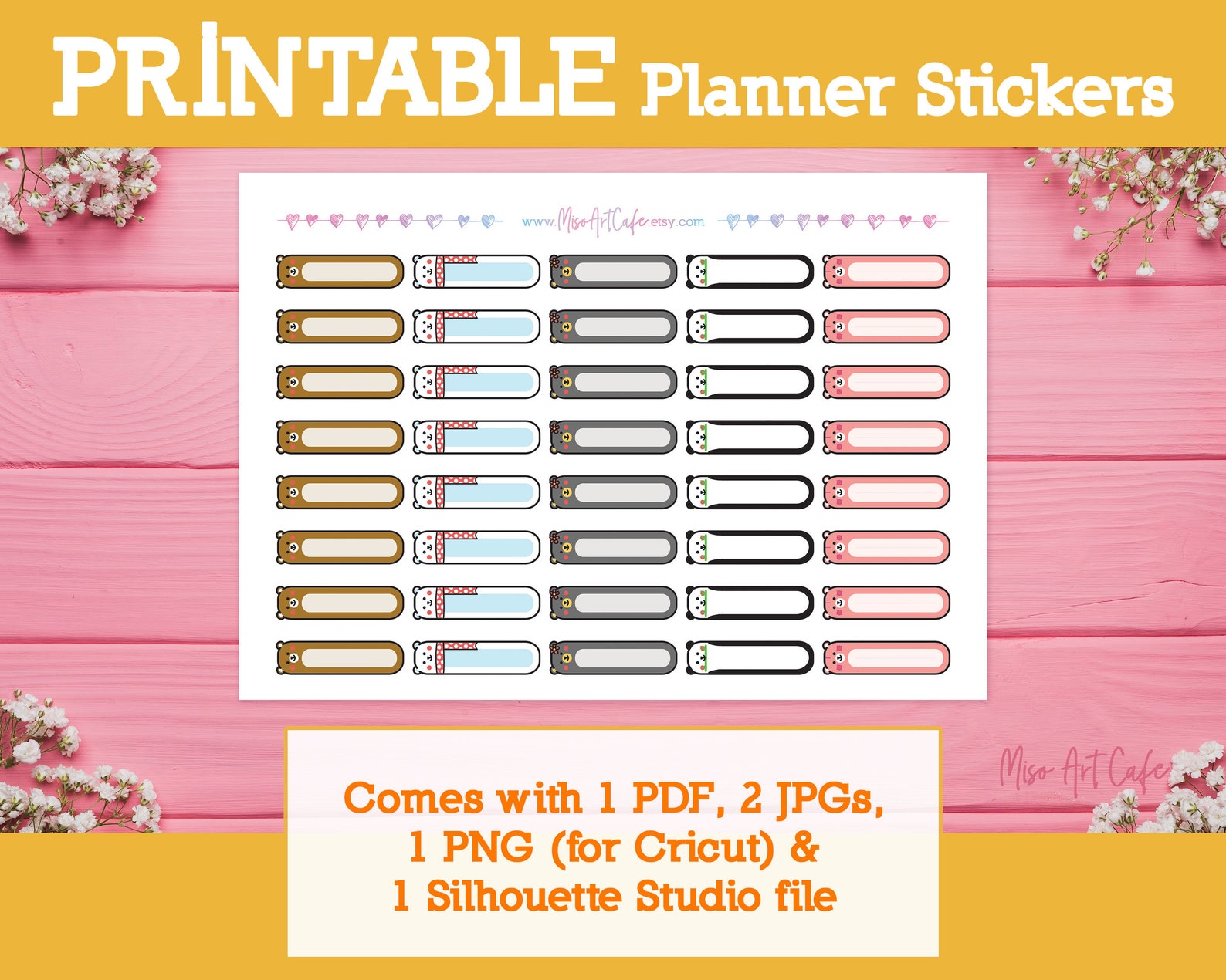 Bear Blank Headers Kawaii Printable Planner Stickers Daily | Etsy