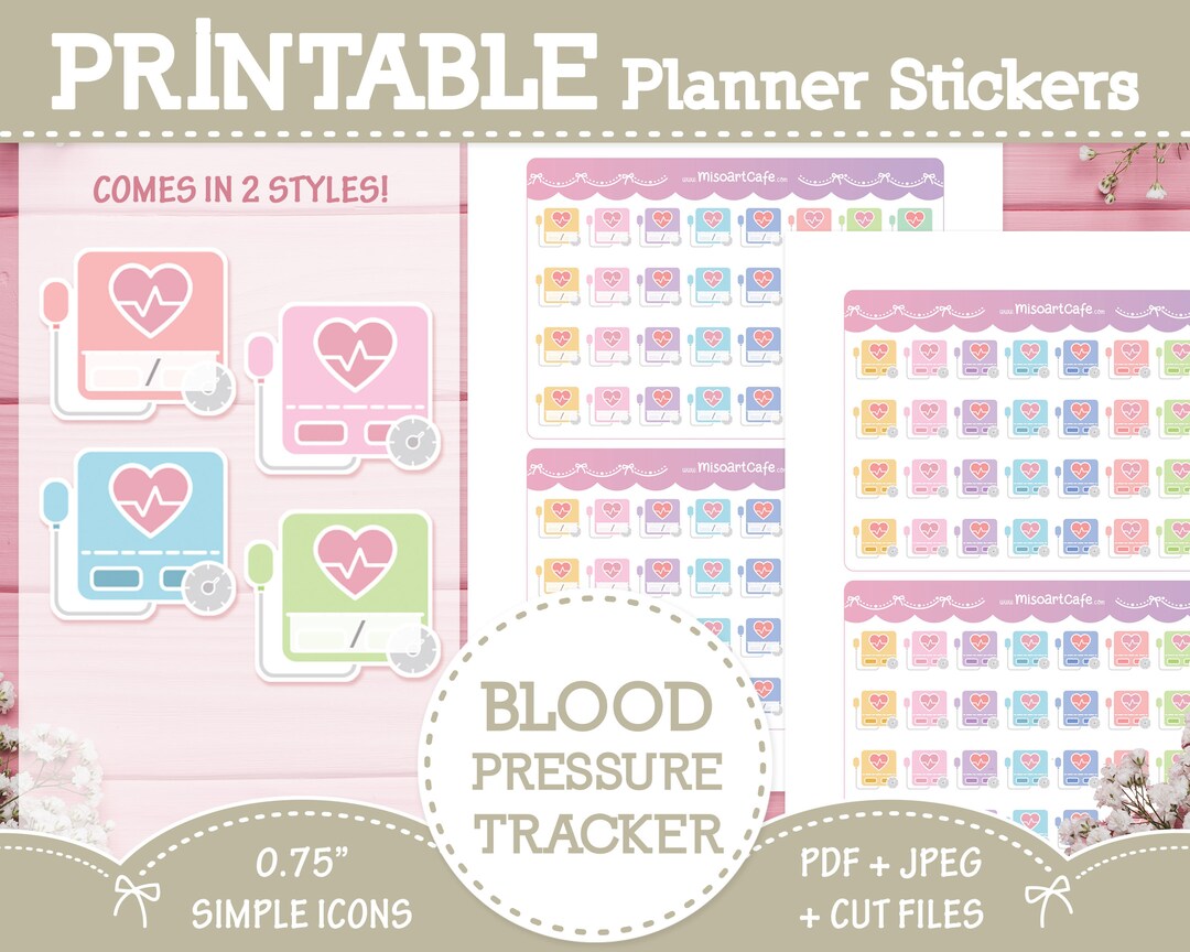 Blood Pressure Tracker Printable Planner Stickers Icon Stickers for ...
