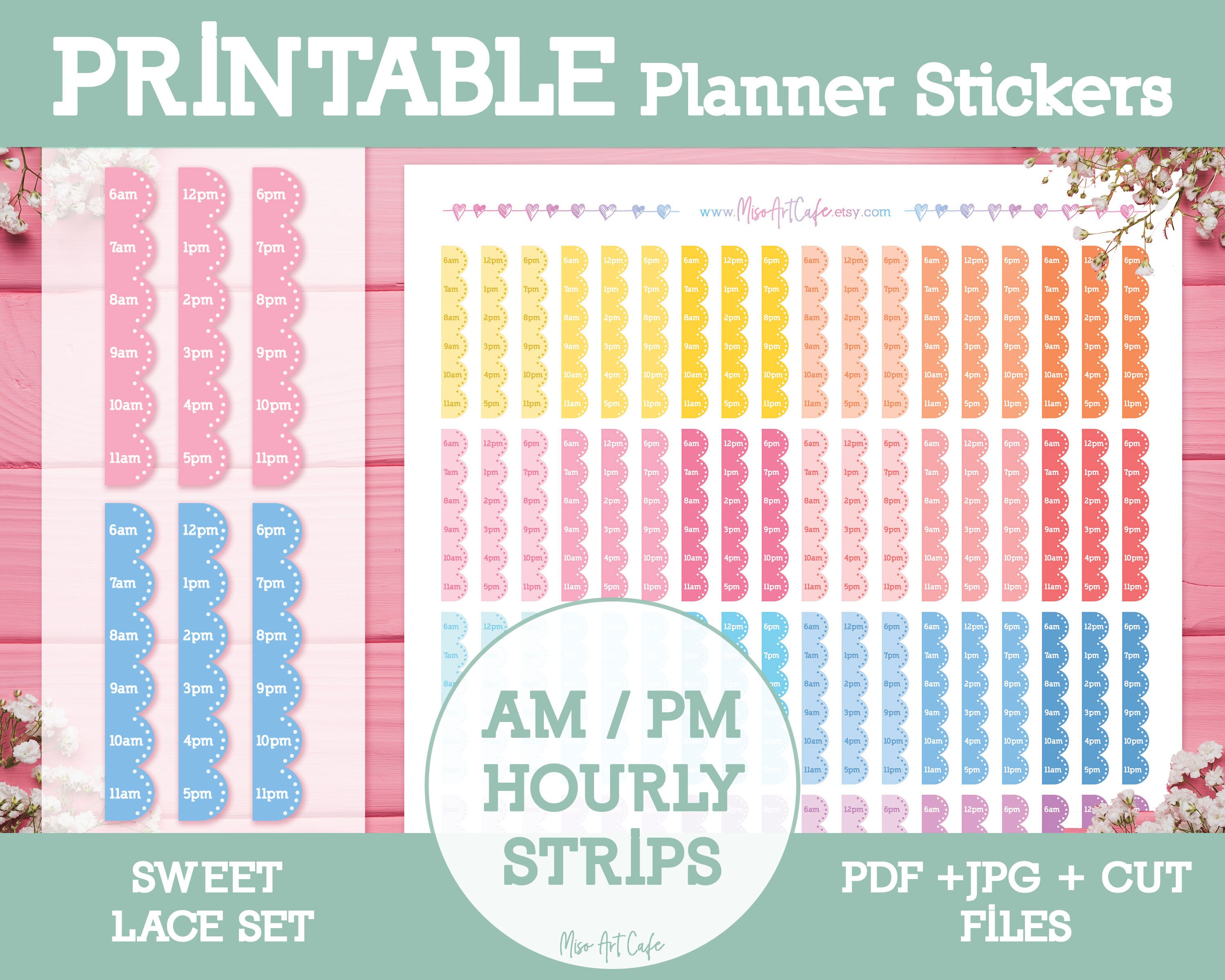 Hourly Strip AM/PM Format Printable Planner Stickers Daily | Etsy