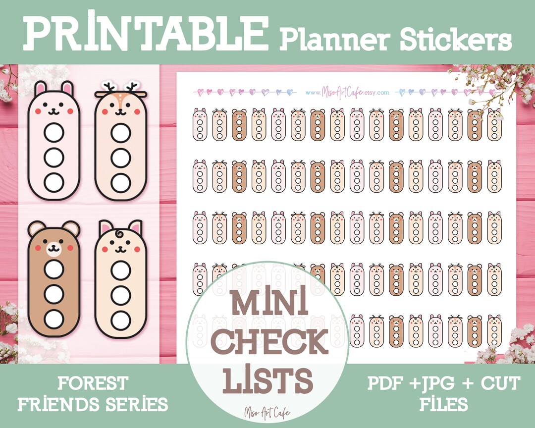 Forest Friends Mini Checklist Kawaii Printable Planner Stickers Daily ...