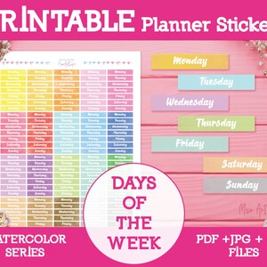 Days of the Week Printable Planner Stickers Instant Download Daily ...