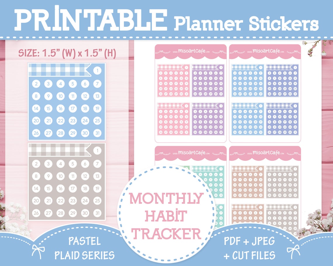 Pastel Monthly Habit Tracker Printable Planner Stickers - Etsy