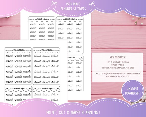 Embellishments Bullet journal printable script stickers Cut file ...