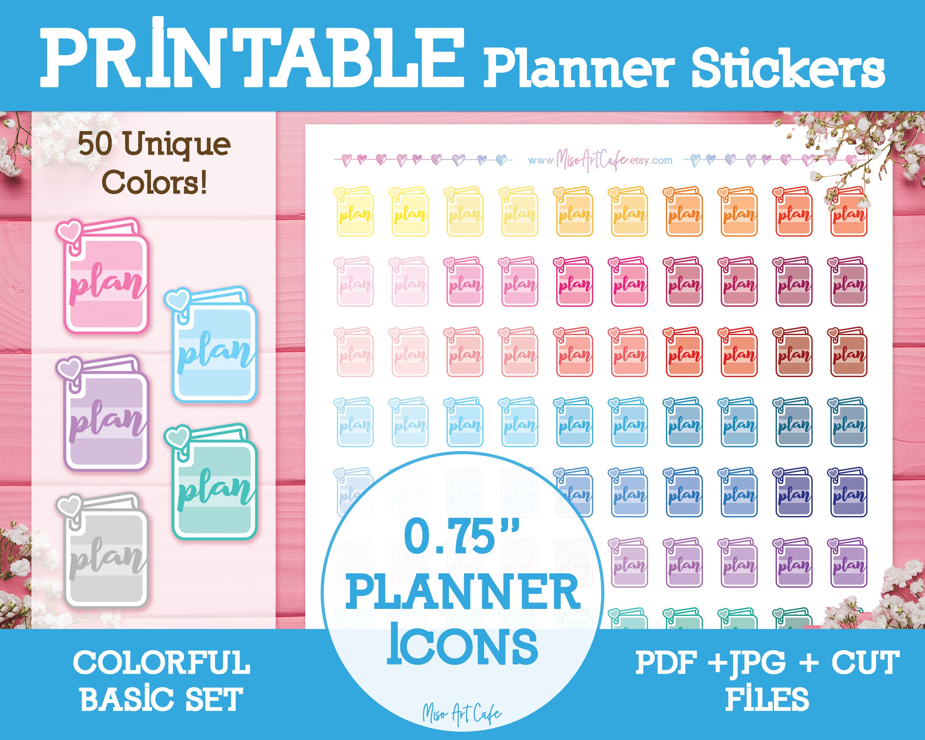 Paper & Party Supplies Stickers Planner Stickers PLAN TIME Icon Planner ...