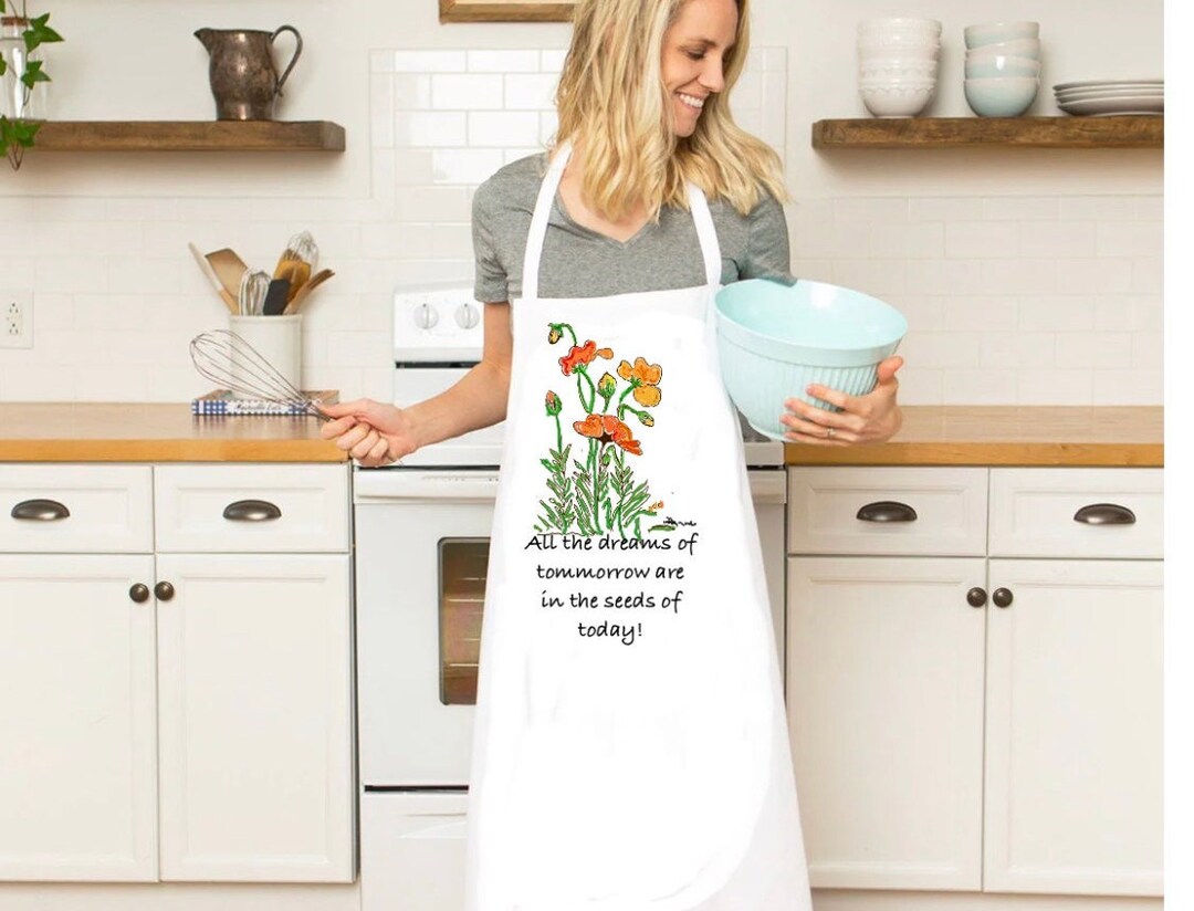 Wildflower Apron- Cotton Aprons- Quote Design- Poppy Aprons- Floral ...