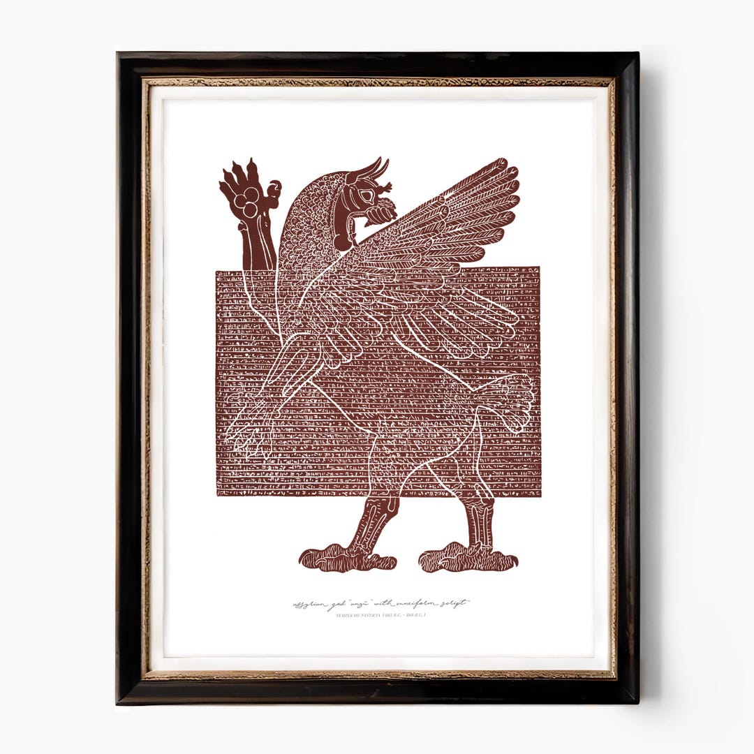Ancient Assyrian anzû God Archival Art Print, Original Linocut Art ...