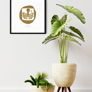 Ancient Greek Octopus Coin Archival Art Print, Original Linocut Art ...