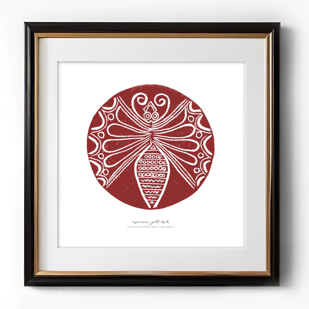 Ancient Greek Mycenaean Bee/butterfly Giclée Art Print, Linocut ...