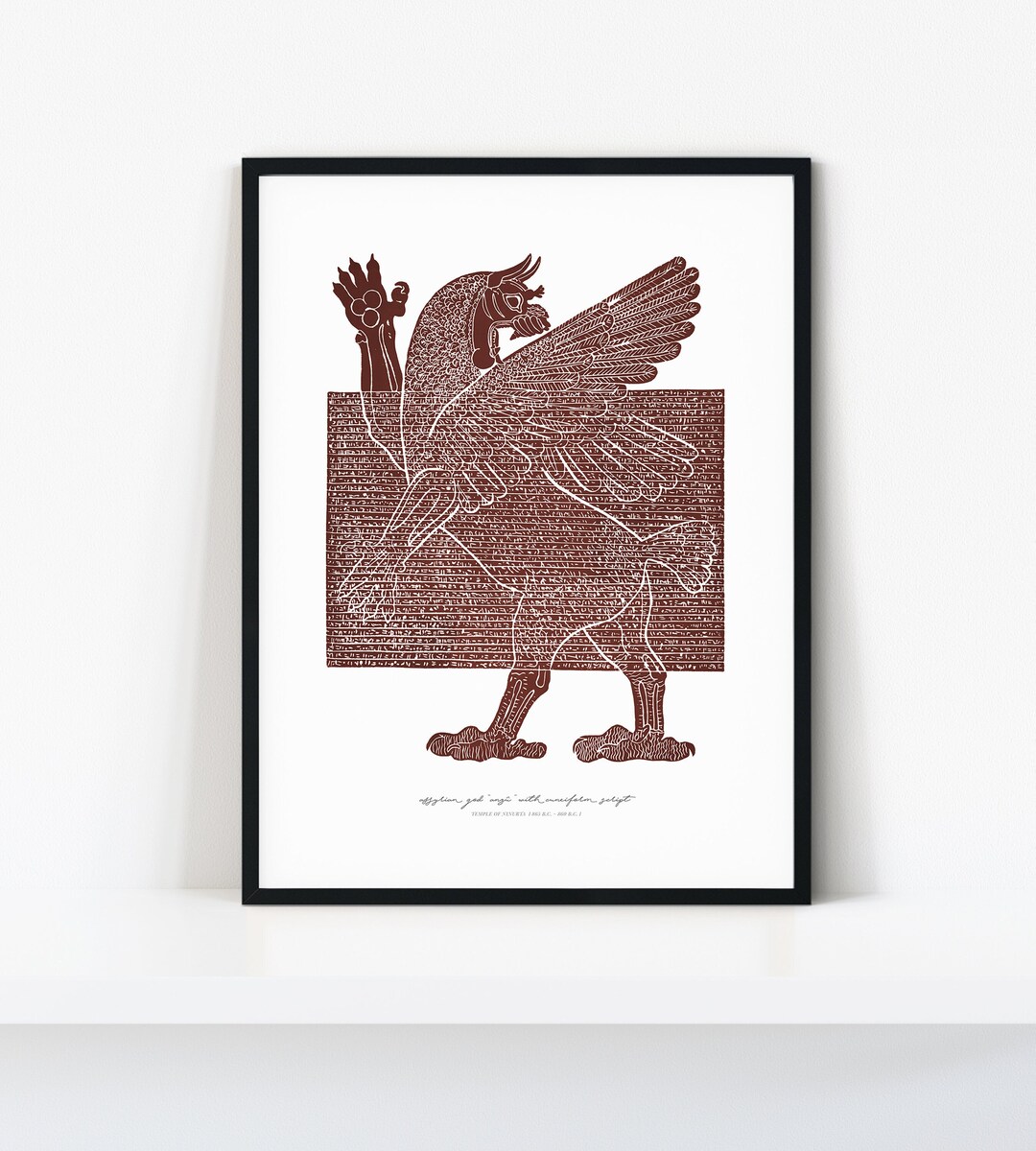 Ancient Assyrian anzû God Archival Art Print, Original Linocut Art ...
