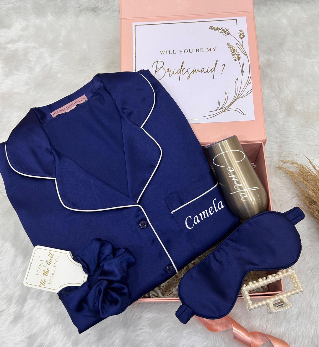 Bridesmaid Gift Box With PJ Set Personalized Proposal Box With Satin ...