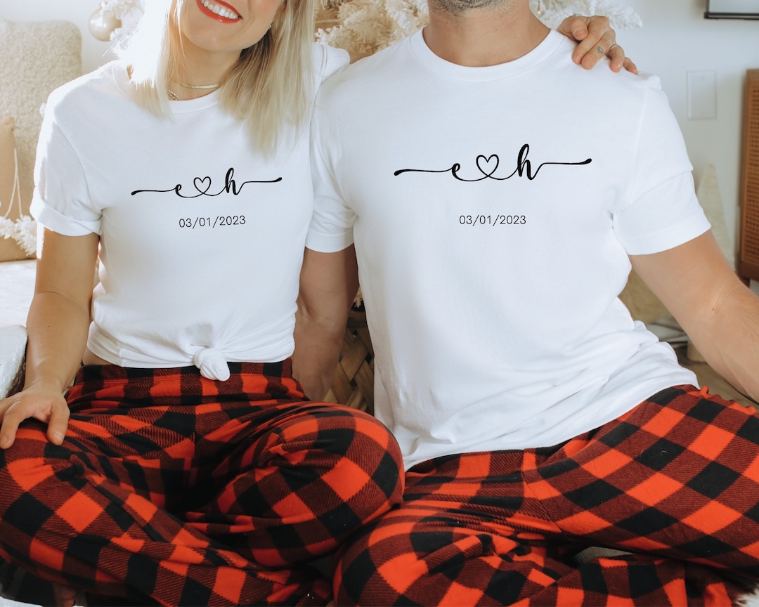 Valentines Day Gift, Couples Pajamas, Valentines Monogram Shirt With ...