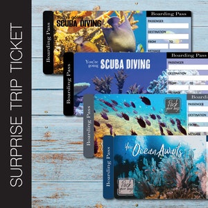 Printable SCUBA DIVING Surprise Trip Gift Ticket. Trip Ticket. Vacation ...