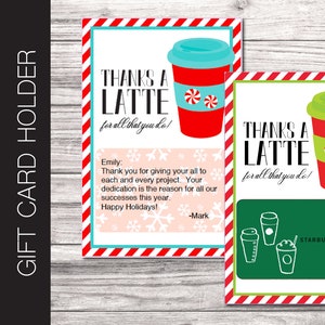 Printable CHRISTMAS Coffee Gift Card Holder. Thanks a Latte! Starbucks ...