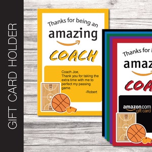 Printable BASKETBALL COACH Appreciation Amazon Gift Card Holder. 6 ...