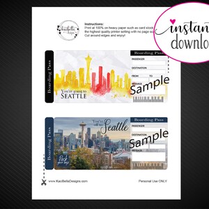 Printable SEATTLE Surprise Trip Gift Ticket. Boarding Pass. Trip Ticket ...