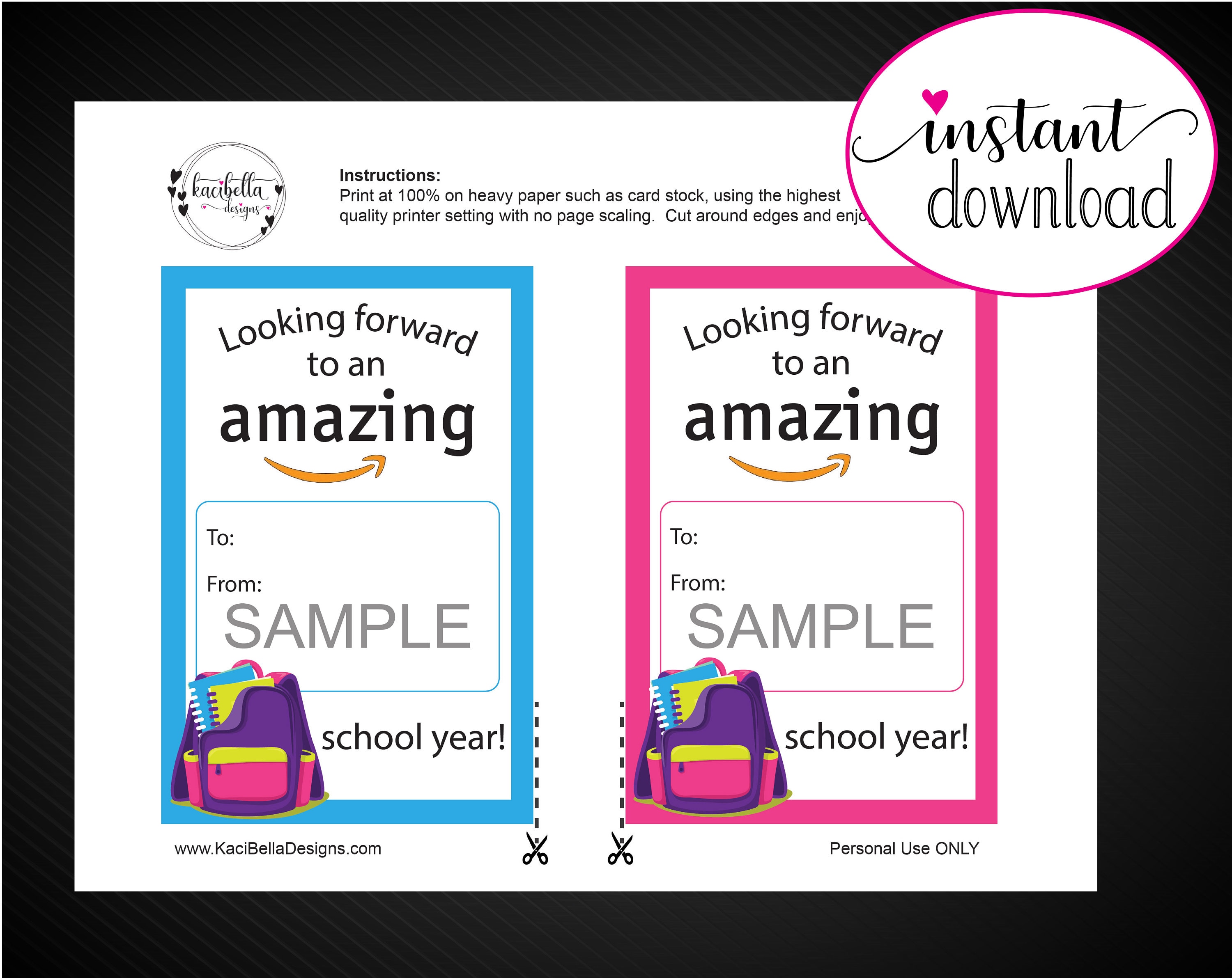 Printable BACK to SCHOOL Amazon Gift Card Holder. Looking Forward to an ...