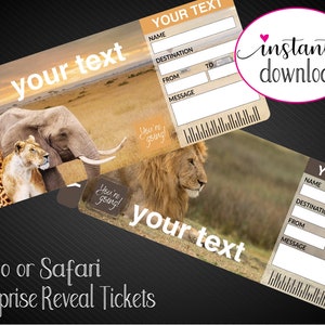 Printable ZOO or SAFARI PARK Surprise Gift Reveal Ticket. Admission ...