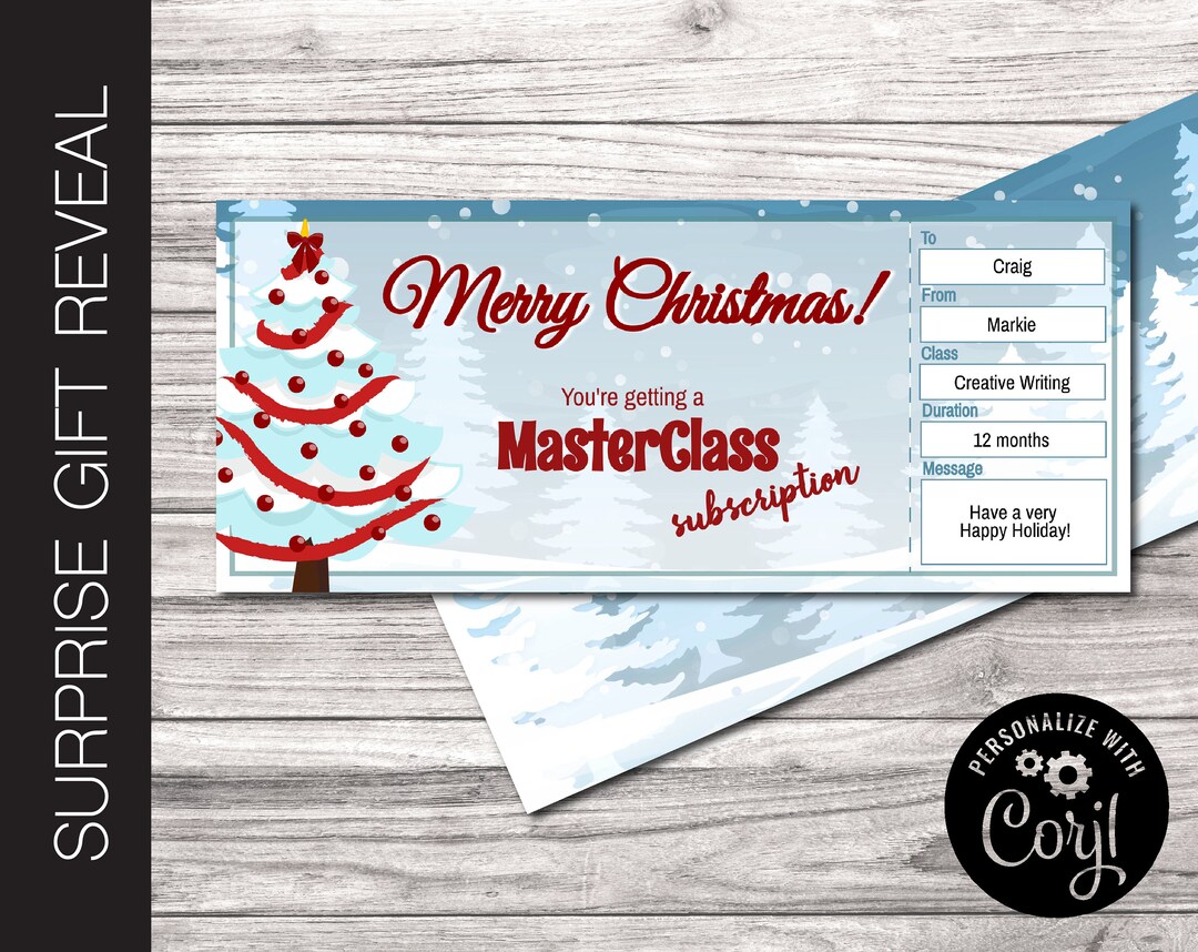 Editable MASTERCLASS Subscription Surprise Gift Reveal Coupon. Holiday ...