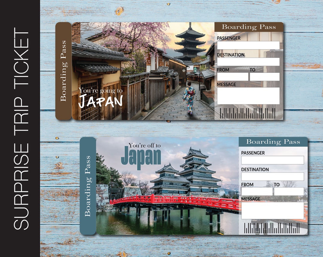 Printable JAPAN Surprise Trip Gift Ticket. Boarding Pass. Trip Ticket ...