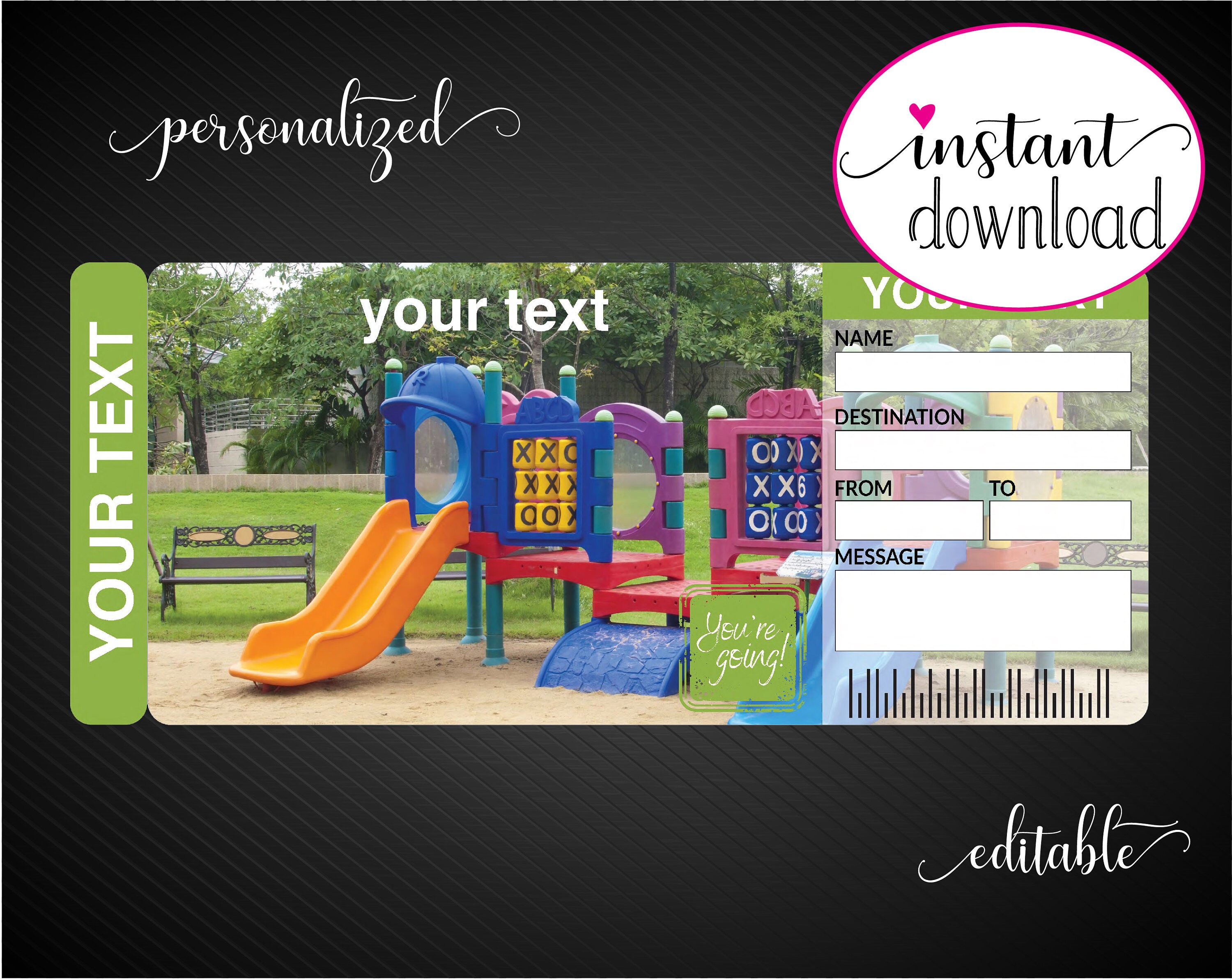Printable PARK or PLAYGROUND Surprise Gift Reveal Ticket. Admission ...