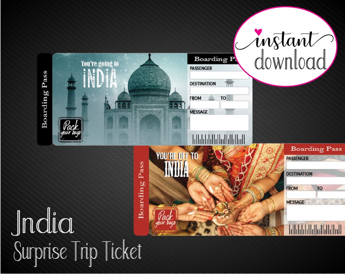 Printable INDIA Surprise Trip Gift Ticket. Boarding Pass. Trip | Etsy