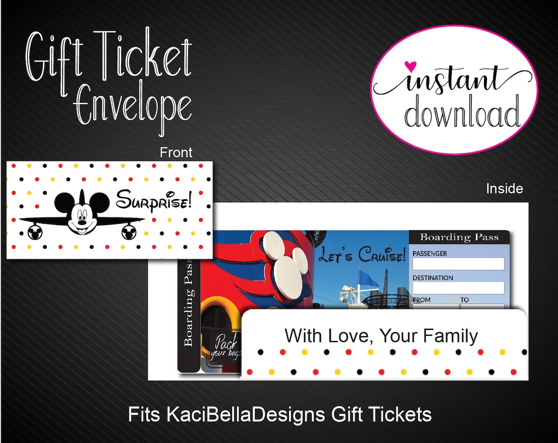 Printable DISNEY Envelope for Surprise Gift Tickets, Vouchers, Boarding ...