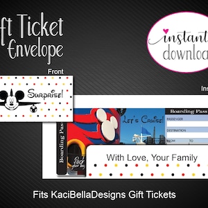 Printable DISNEY Envelope for Surprise Gift Tickets, Vouchers, Boarding ...