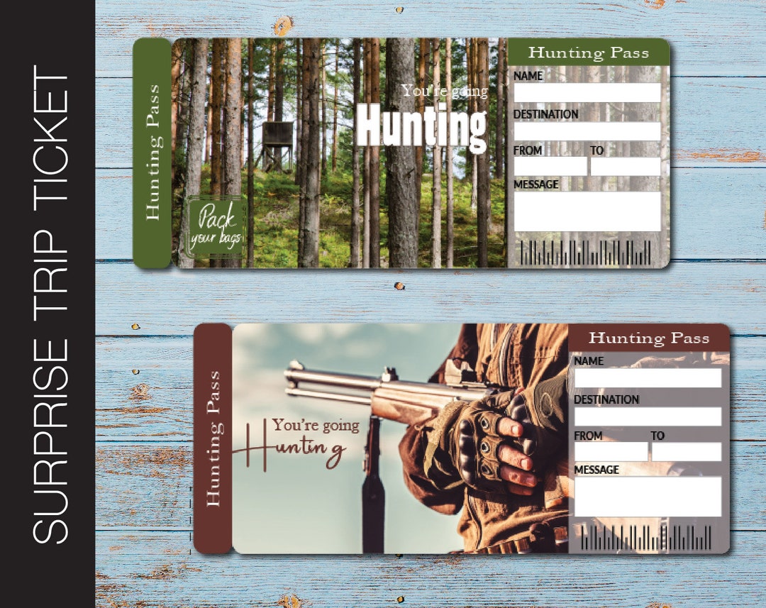 Printable HUNTING Surprise Trip Tickets. Vacation Ticket. Boarding Pass ...
