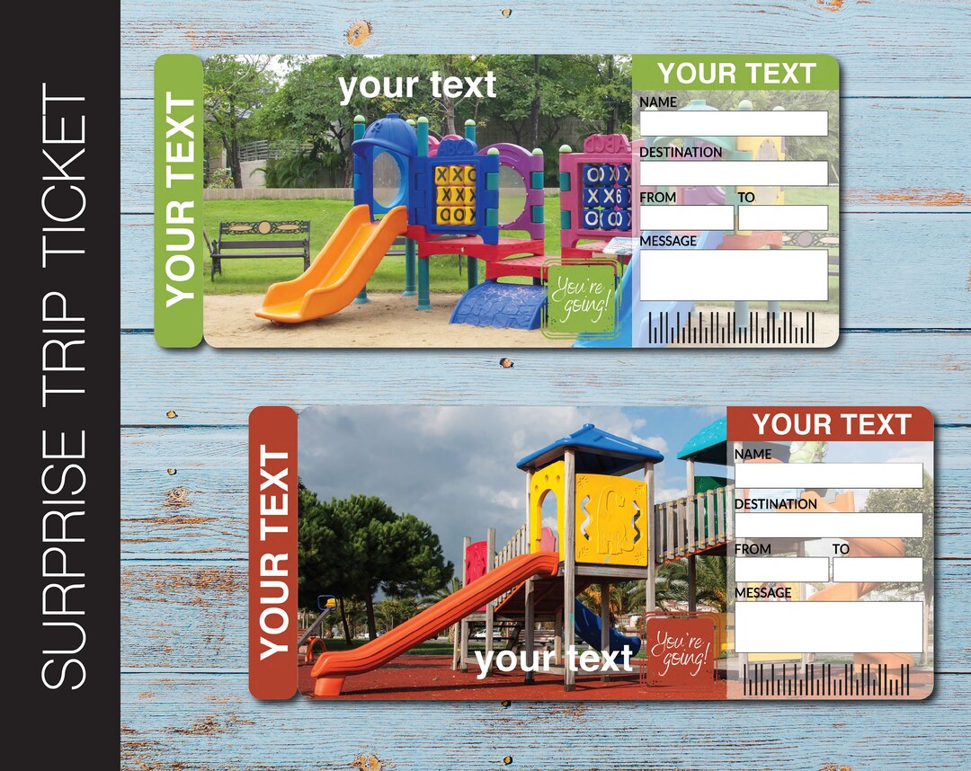 Printable PARK or PLAYGROUND Surprise Gift Reveal Ticket. Admission ...