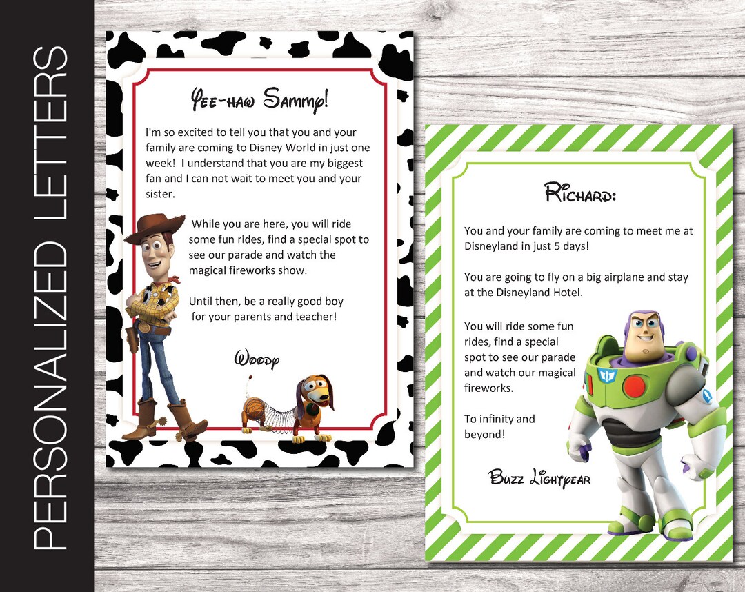 Printable TOY STORY Themed Personalized Letters for Surprise Trip ...