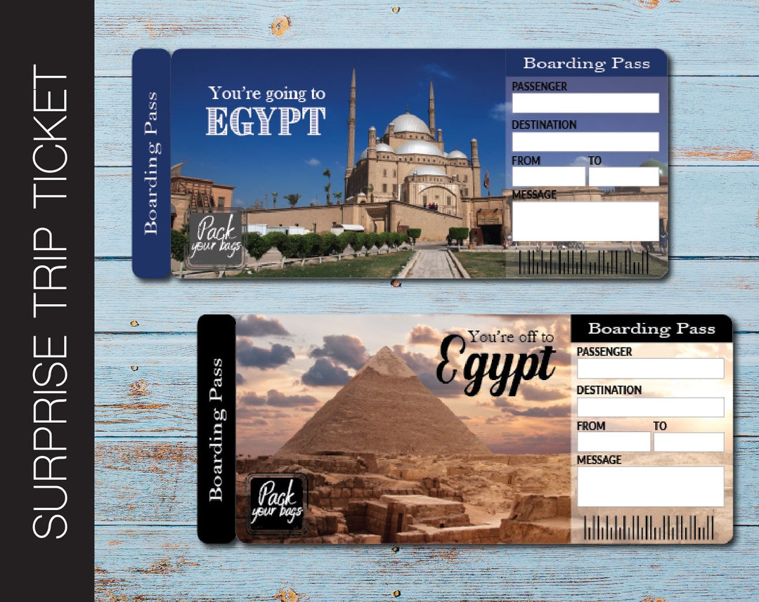 Printable EGYPT Surprise Trip Gift Ticket. Boarding Pass. Trip Ticket ...