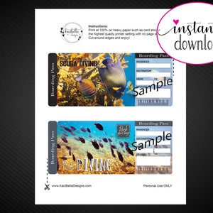 Printable SCUBA DIVING Surprise Trip Gift Ticket. Trip Ticket. Vacation ...