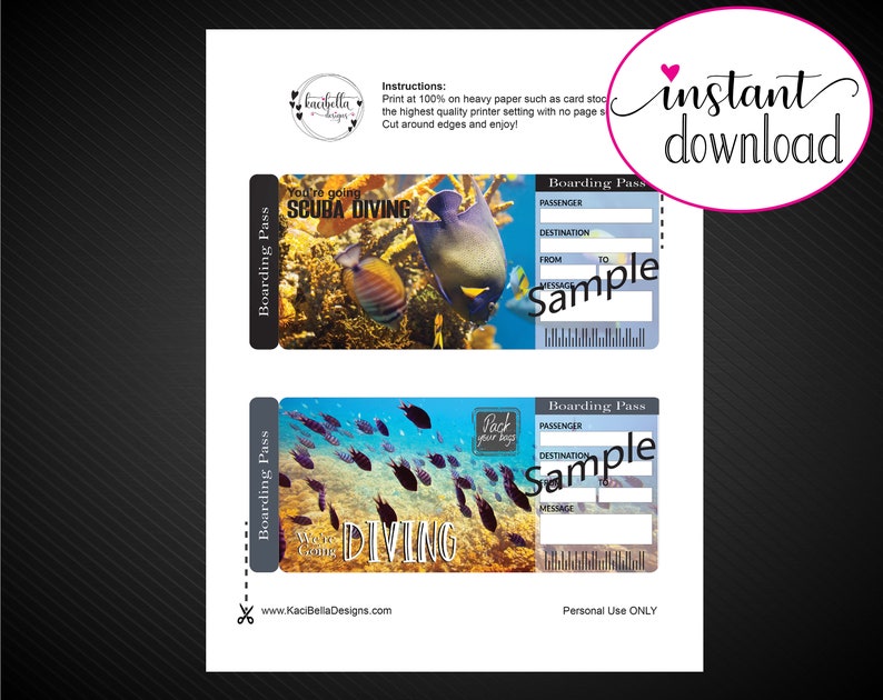 Printable SCUBA DIVING Surprise Trip Gift Ticket. Trip Ticket. - Etsy